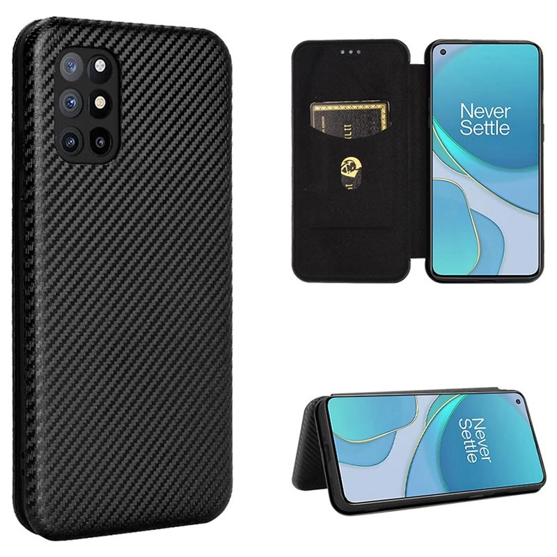 OnePlus 8T Flip Cover - Karbonfiber - Sort