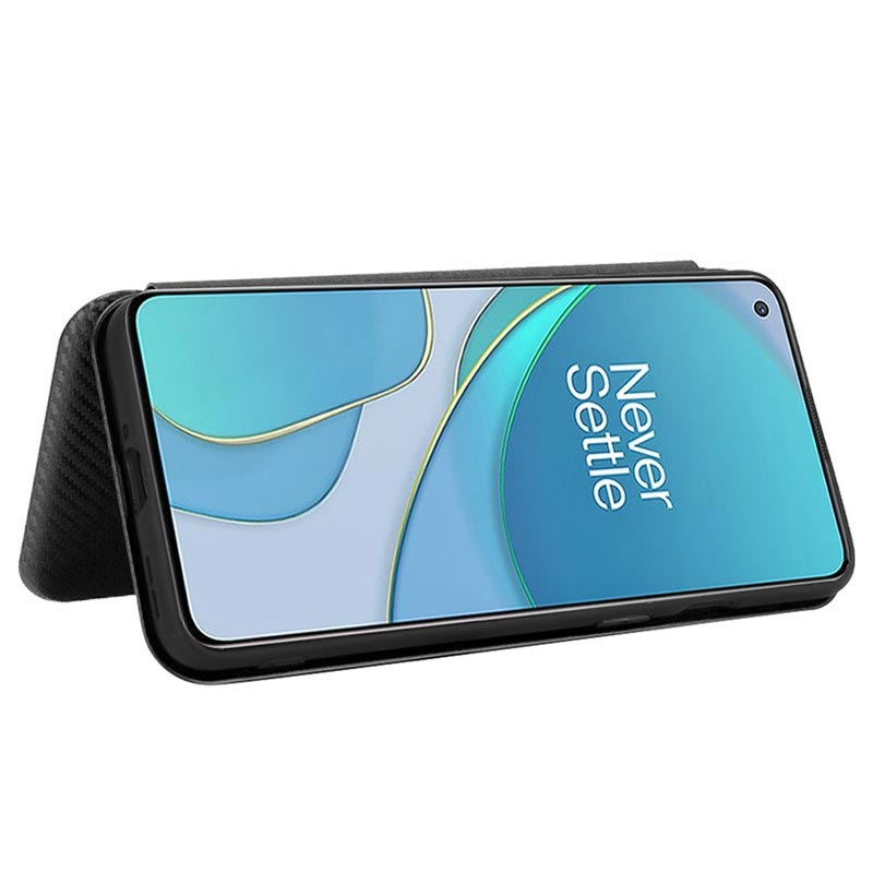 OnePlus 8T Flip Cover - Karbonfiber - Sort