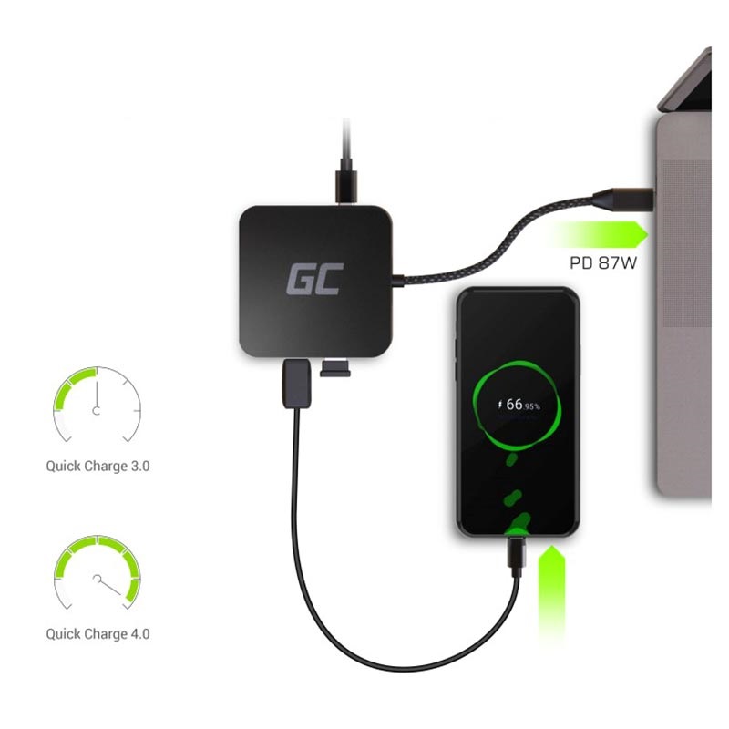 Green Cell 6-i-1 HUB adapter - Adapter til QC 4.0 og andre