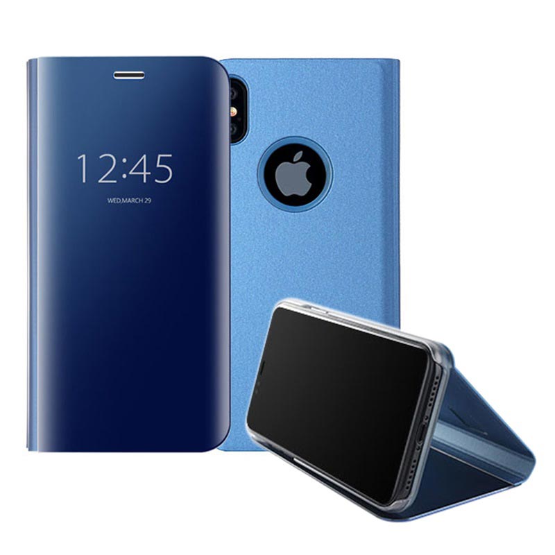iPhone X Luksus Series Mirror View Flip Cover - Blå