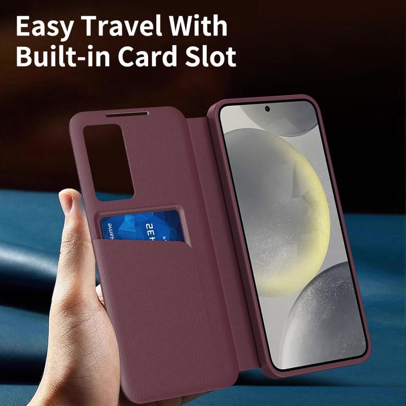 Samsung Galaxy S25 Ultra Smart Clear View Flip etui med kortplads - Vinrød
