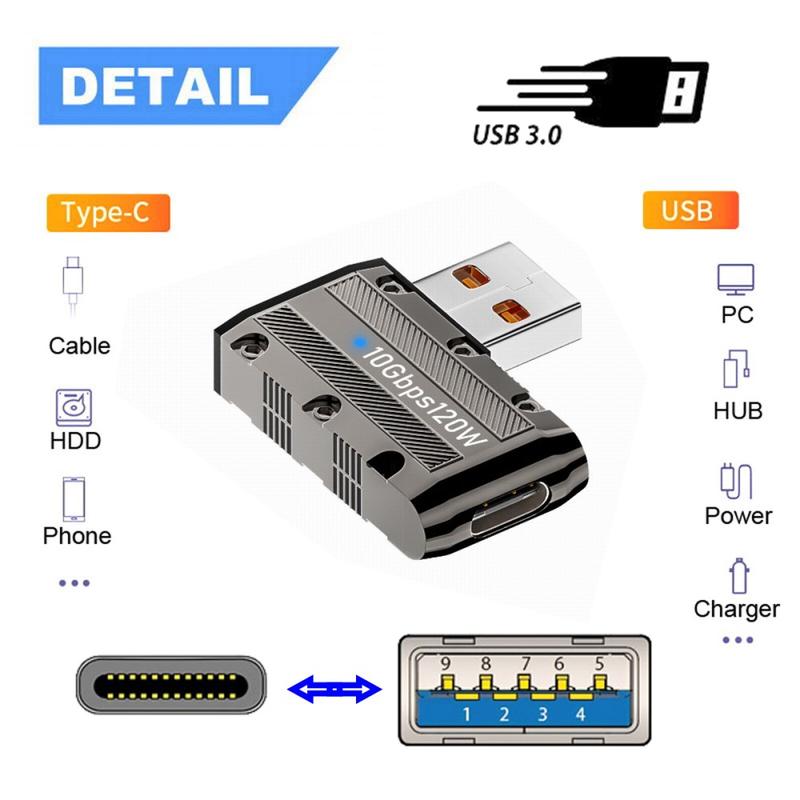 UC-029-TC002 USB 3.1 Type C hun til USB 3.0 Type-A han 90 grader venstrevinklet flad type 10Gbps ...