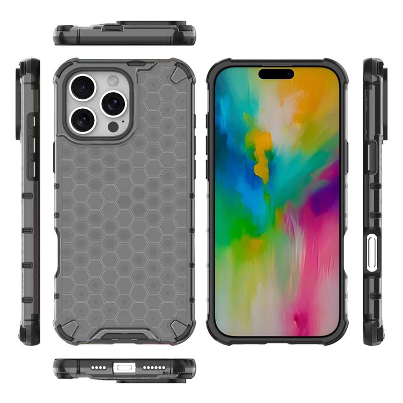 iPhone 16 Pro Max Honeycomb Armored Hybrid Cover - Sort